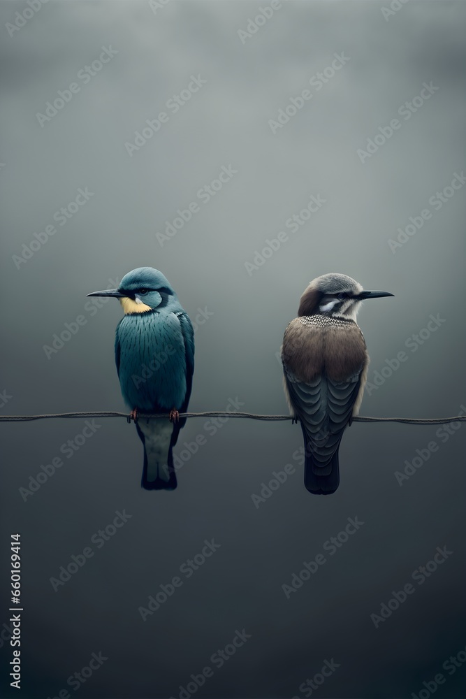 2 same bird on a wood plugged background totally greyEerie Landscape ...