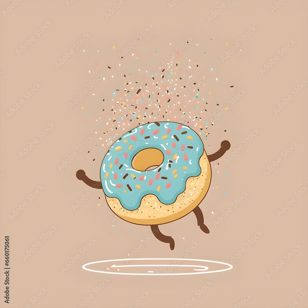 funny happy cartoon colourful dancing donut with sprinkles illustration ...