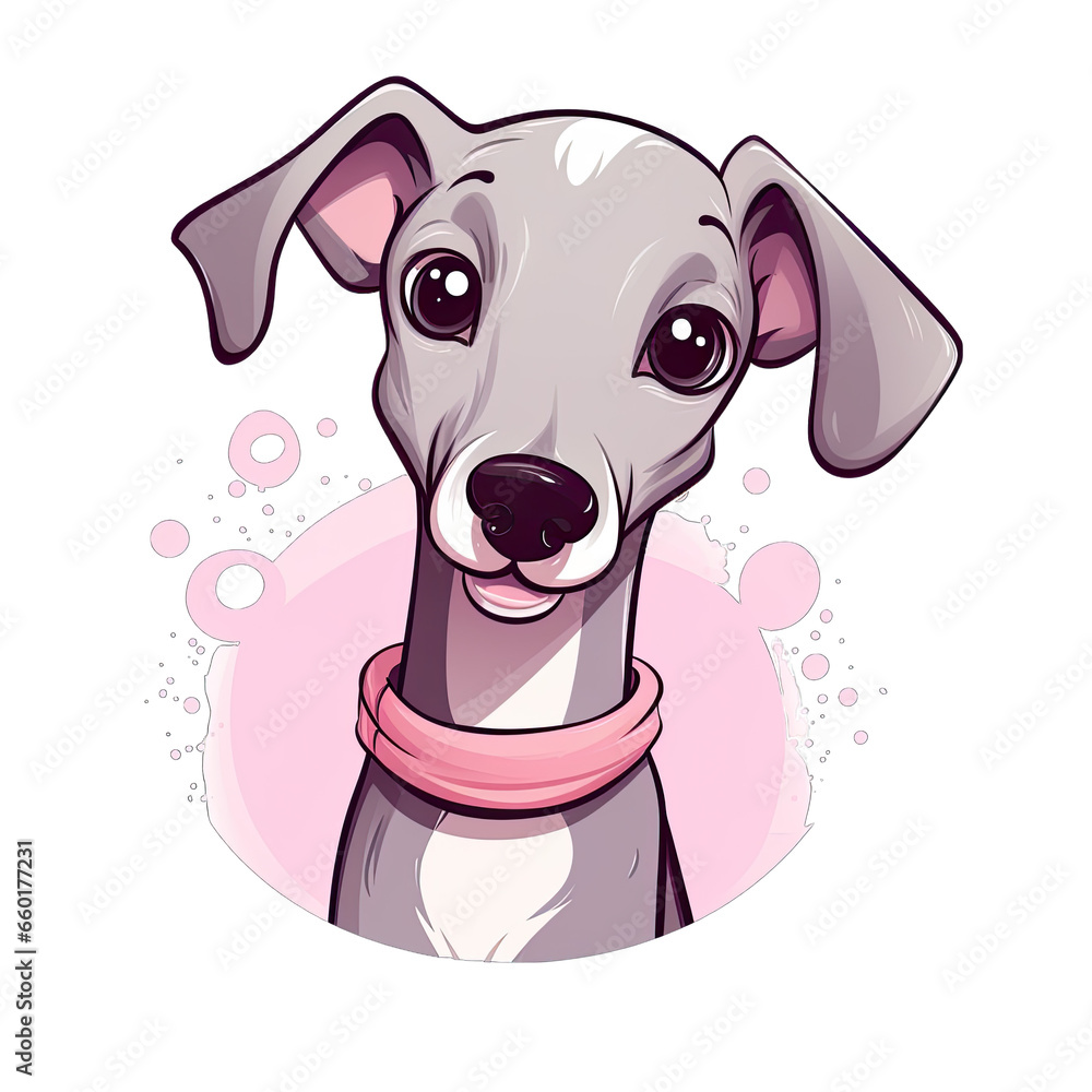 Kawaii cute cartoon greyhound puppy dog illustration. Isolated on white ...