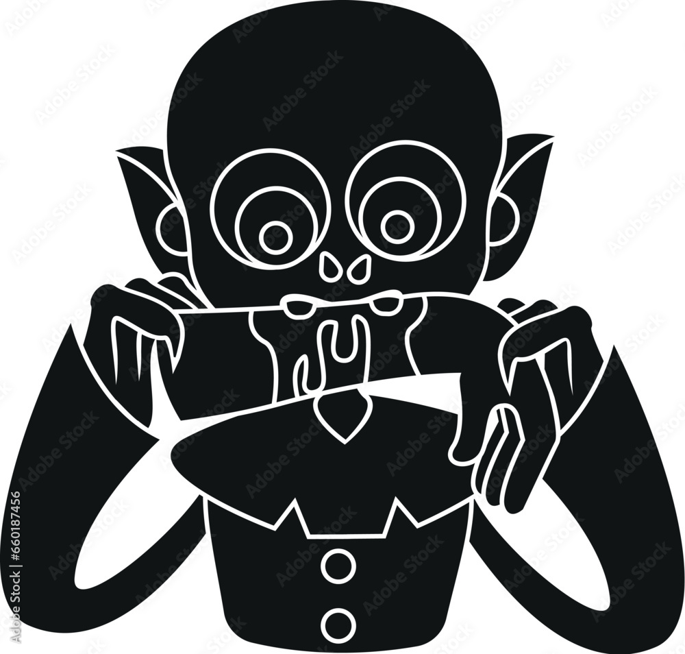 Cartoon Black and White Illustration Vector Of A Vampire Zombie Eating ...