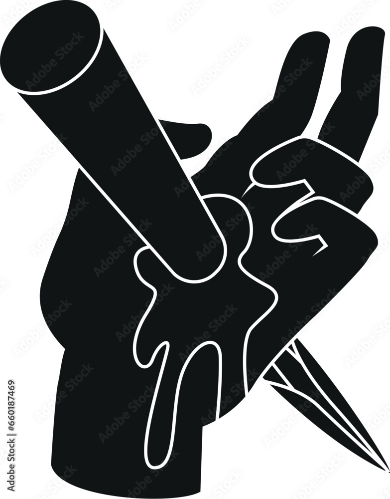 Cartoon Black and White Illustration Vector Of A Human Hand with a ...