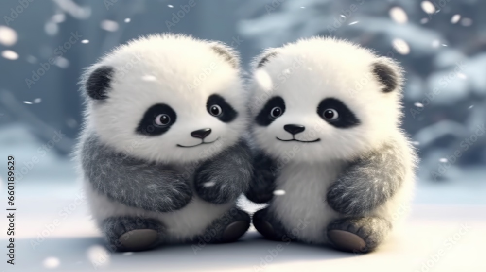 Shocked panda with big eyes isolated on pink background, funny animal ...