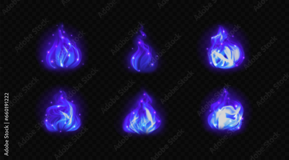 Blue magic fire isolated on transparent background. Vector design ...