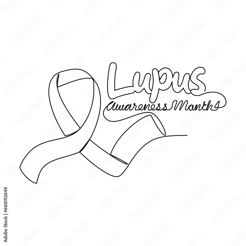 One continuous line drawing of Lupus awareness month with white ...