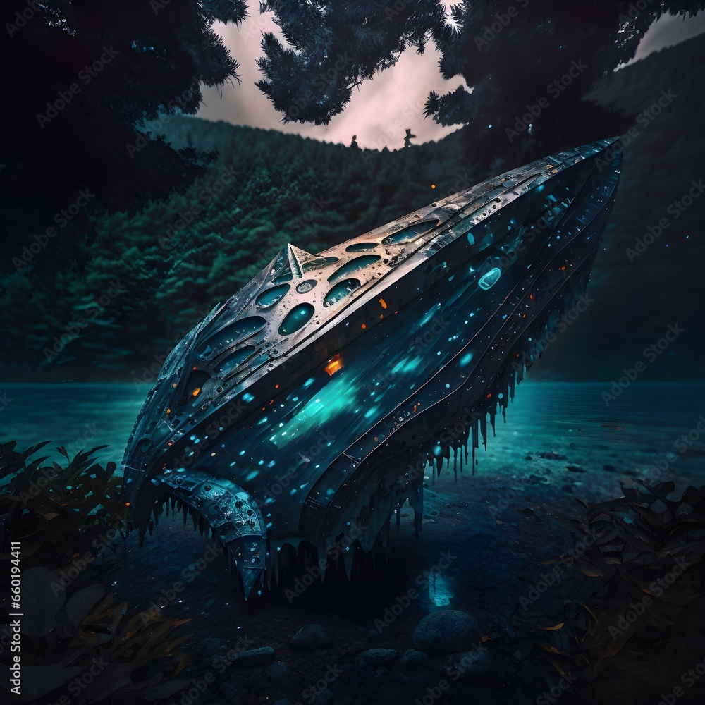 alien space ship shaped like a diamond the size of a biplane washed up ...