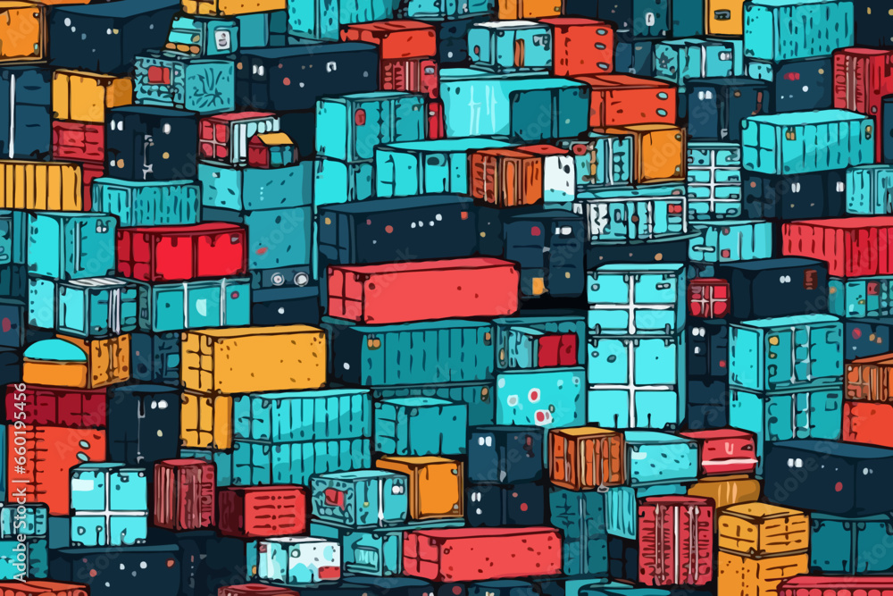 Shipping containers in a port quirky doodle pattern, wallpaper ...