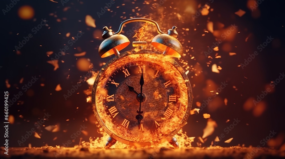 Clock on fire clock face consumed as time burns away Stock Illustration ...