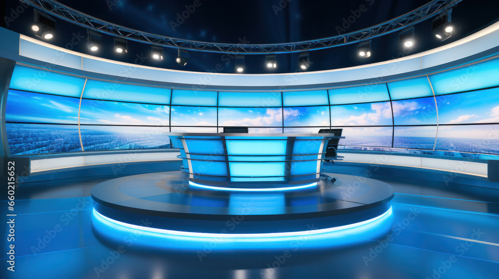 Virtual set of professional broadcast tv studio studio. News room ...