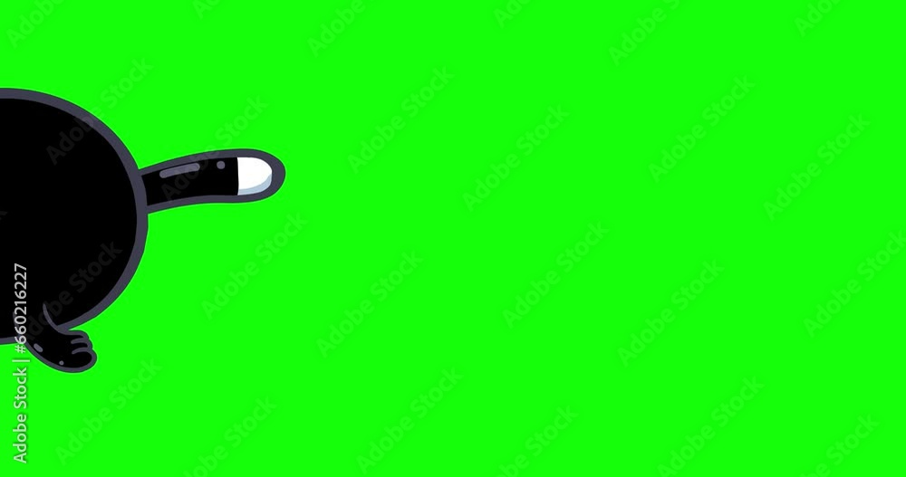 Cartoon black fat cat walk right to left big greenbox isolated ...