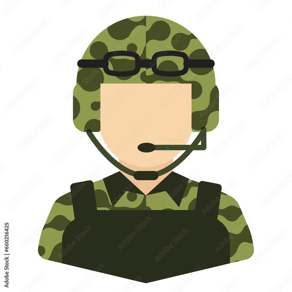 Vector illustration of Army Pilot Avatar in color on a transparent ...