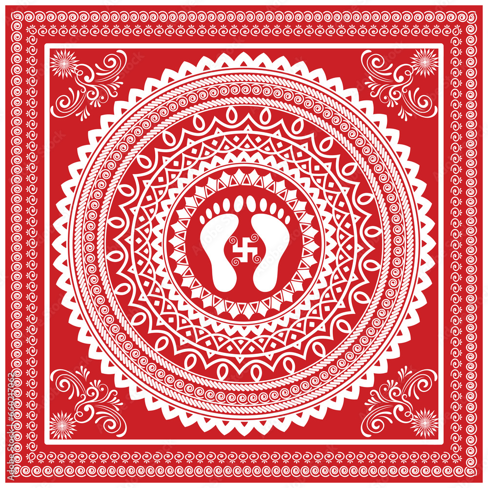 Aipan art traditional folk art, Maa laxmi footprint graphic with ...