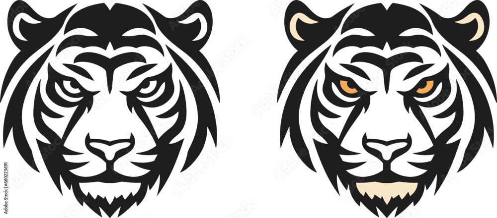 Tiger face cut out silhouette, tiger, or cougar, Roaring Leopard mascot ...