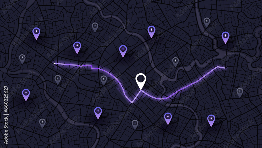 Location EV charging station location mark on gps navigation map a lot ...