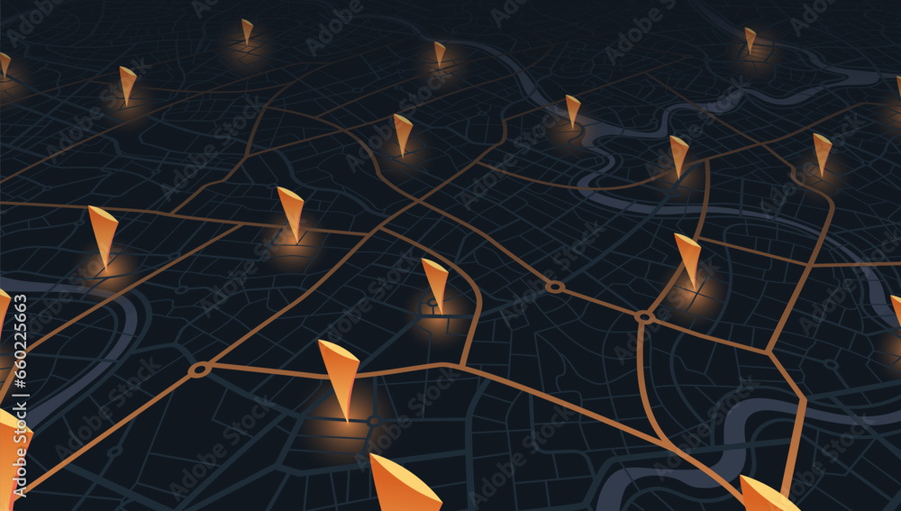 Stockvector Isometric navigate mapping technology for distance data, path turns. Abstract map ...
