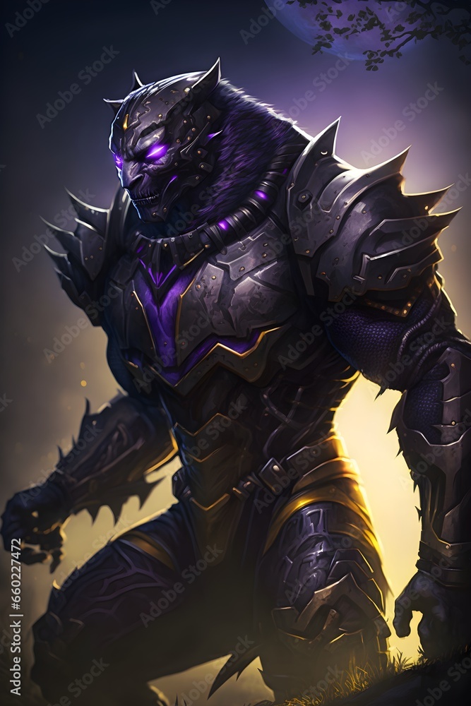 transmogrified bipedal humanoid panther wearing black and purple ...