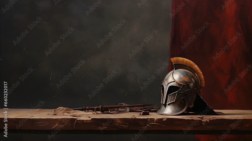 This image showcases a beautifully preserved Roman helmet, a compelling ...