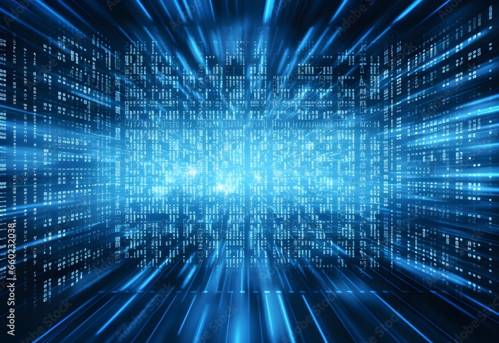 This captivating image showcases a computer monitor displaying lines of ...