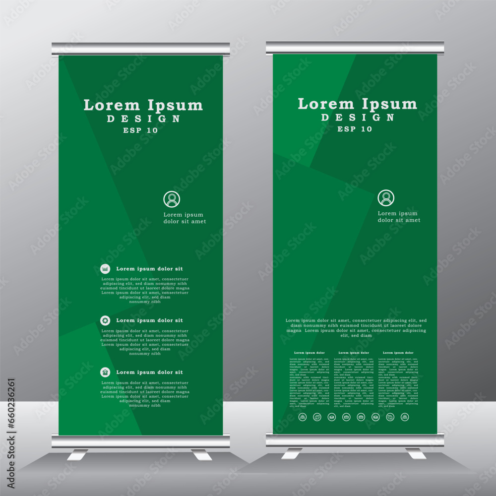 Green abstract background roll up banner design template, vertical ...