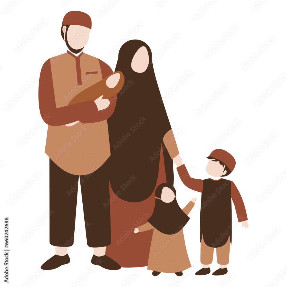 Muslim family portrait vector. Faceless muslim characters Stock Vector ...