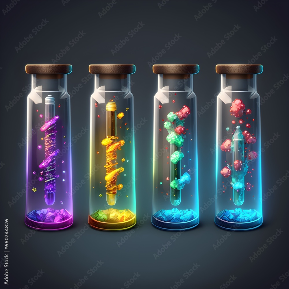 glass test tubes with colored liquid sprite sheet game art 3d icons ...