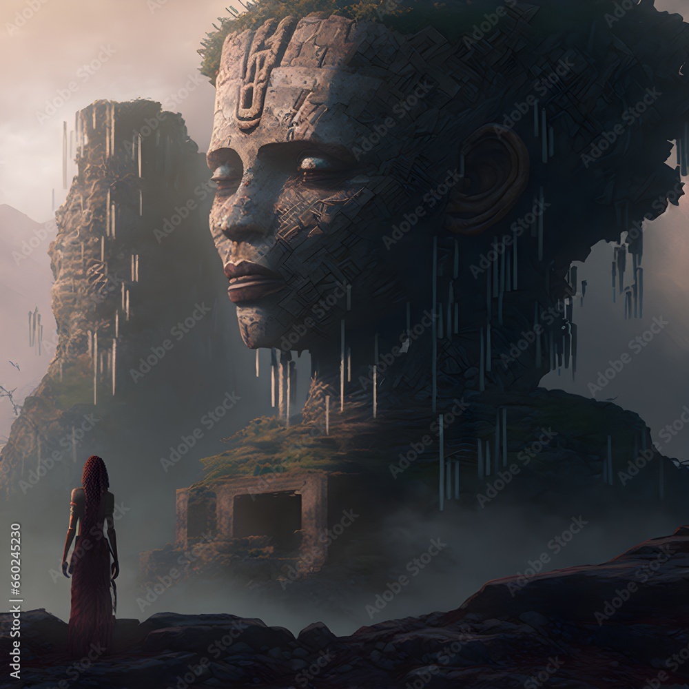 book cover art desolate environment with giant african female ...