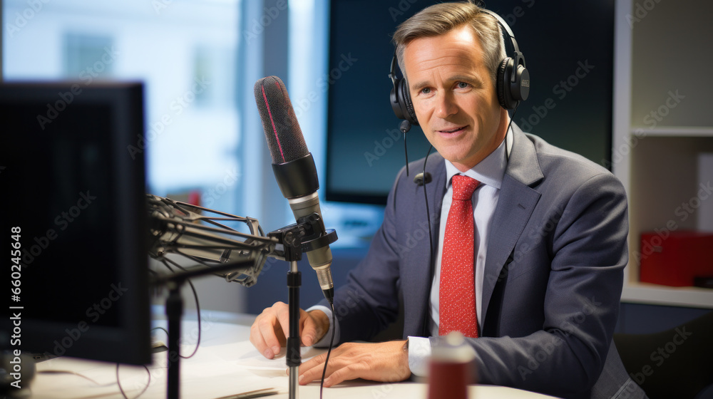 TV Live News Program with Professional Presenter Reporting. Television ...