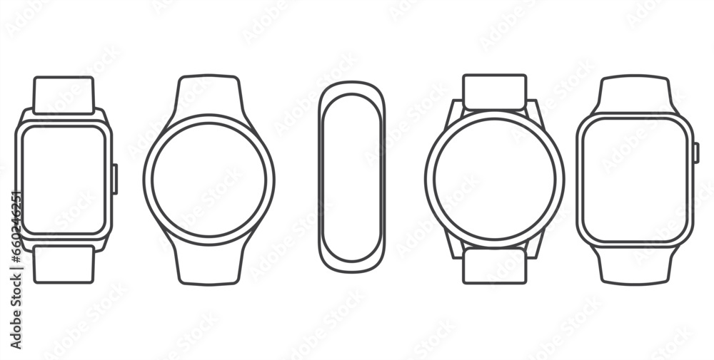 Smart Watches Wireframe Outline Icon set. Wearable electronic devices ...