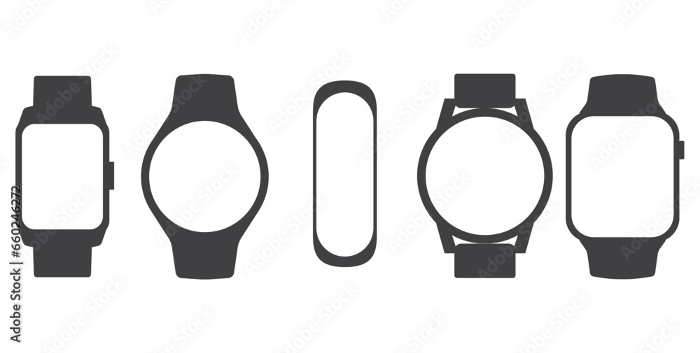 Smart watch vector icon set. Smartwatch symbol collection. Clock icons ...
