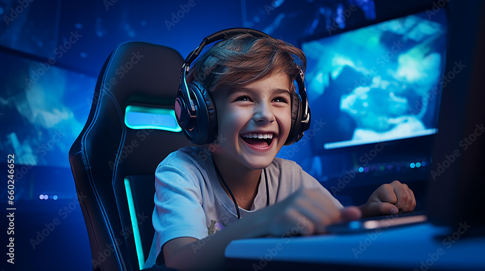 Boy enjoying computer game Stock Photo | Adobe Stock