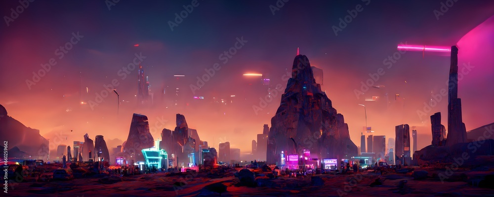 synthwave Fifth Element city scifi cave paintings dinosaurs Unreal ...