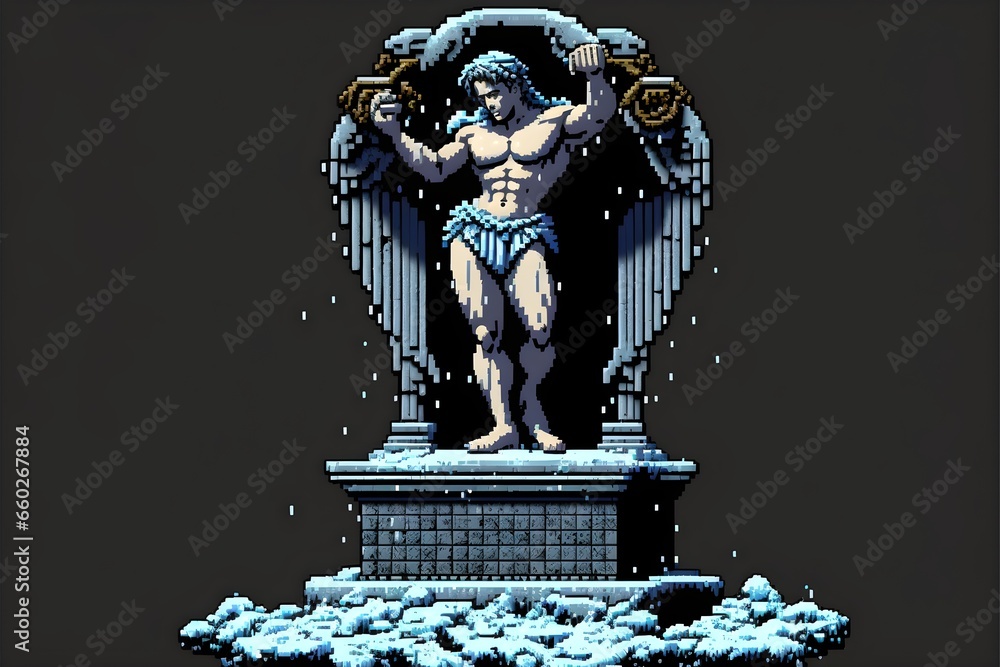 ภาพประกอบสต็อก 16 bit pixel art antiquity snowflake statue greek black ...