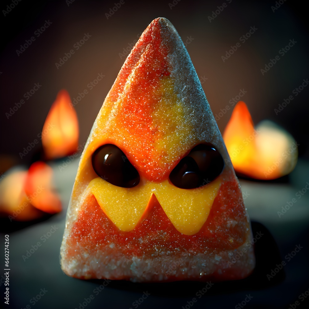 demonic candy corn with fangs and horns and eyes on fire horror complex ...