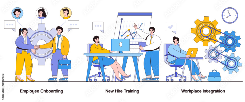 Employee onboarding, new hire training, workplace integration concept ...