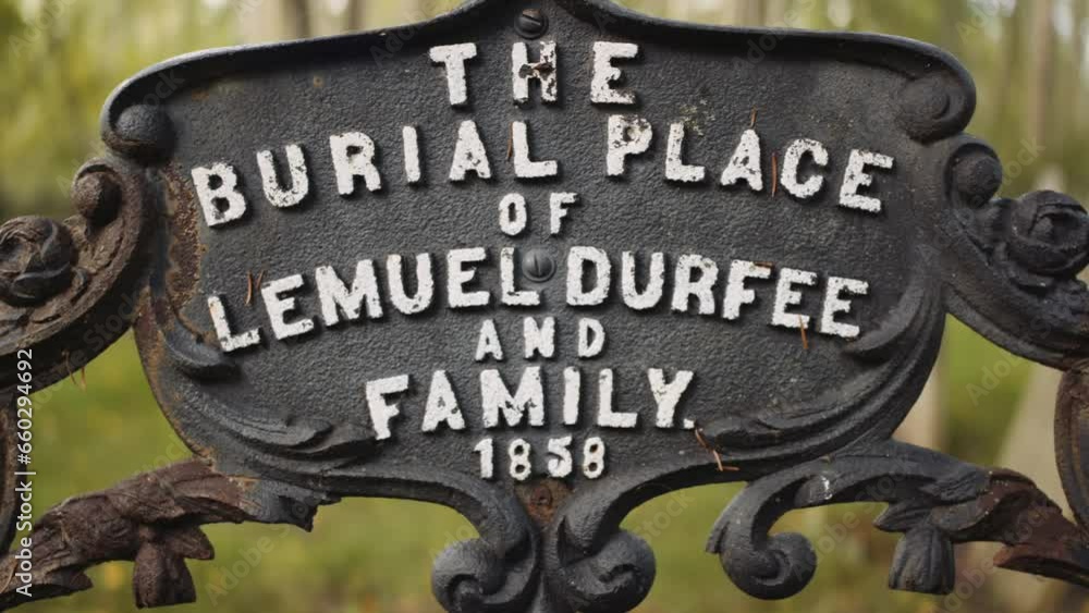 Close up of the sign in front of the Final resting place of Lemuel ...
