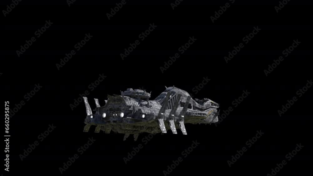 Giant spaceship landing, back side view, black background suitable for ...