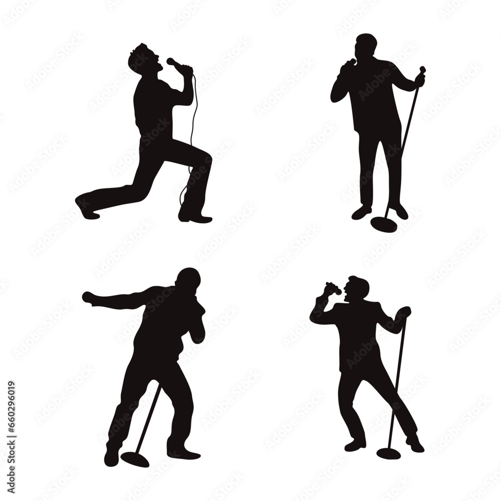 Singer Pose Silhouette For Poster Logo. Vector Illustration Set. Stock ...