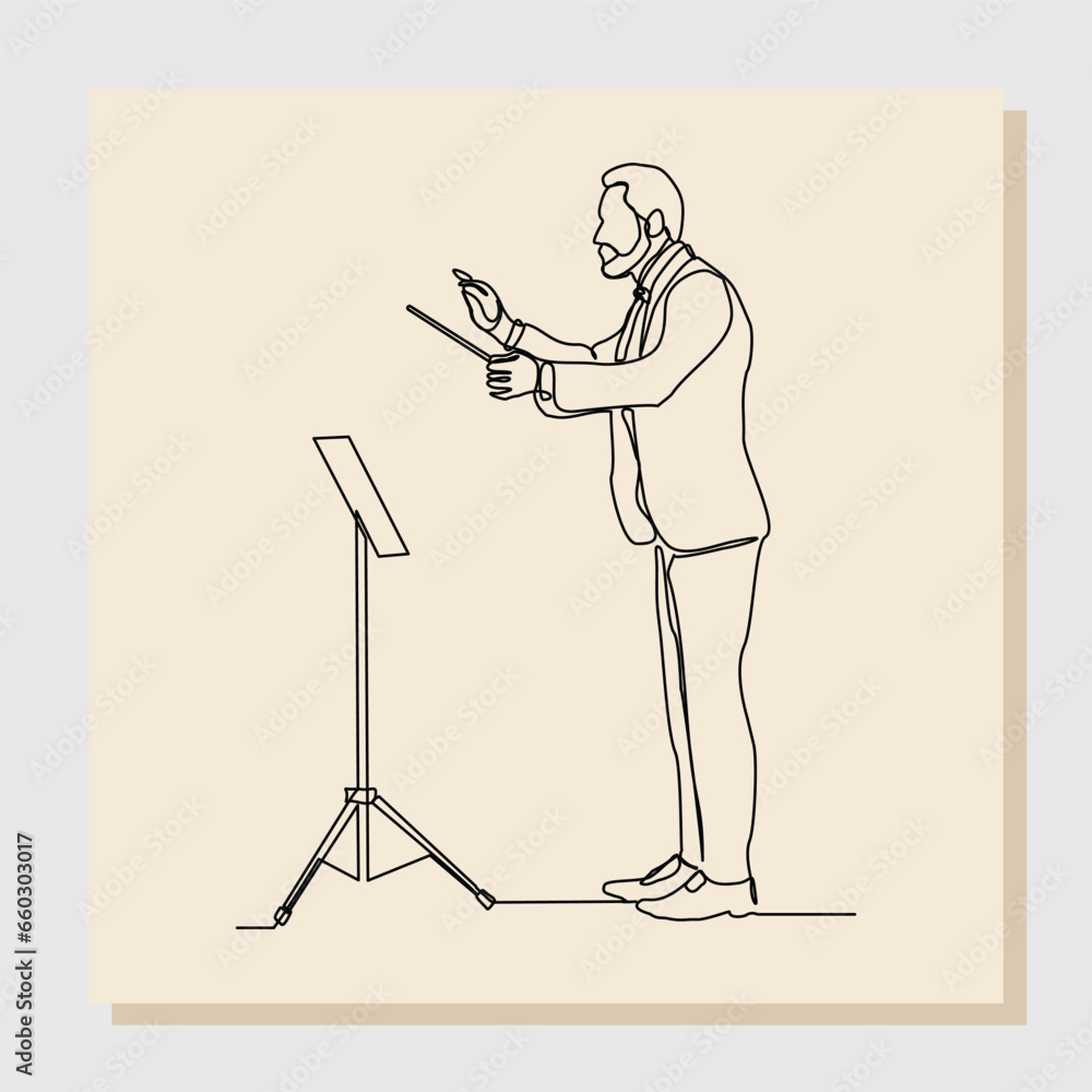 Continuous single line art drawing of music conductor directing concert ...