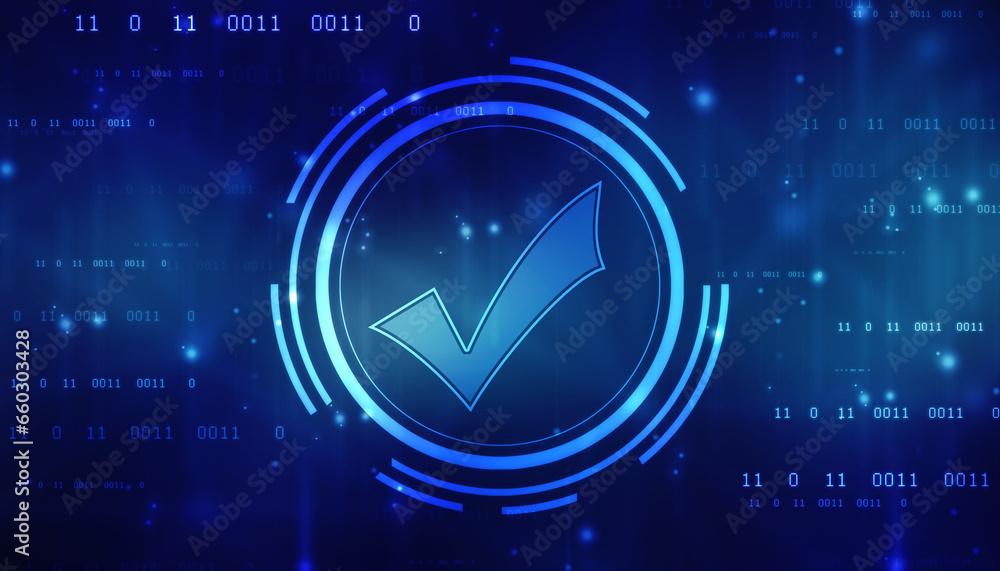 Check mark symbol in digital background, Technology abstract background ...