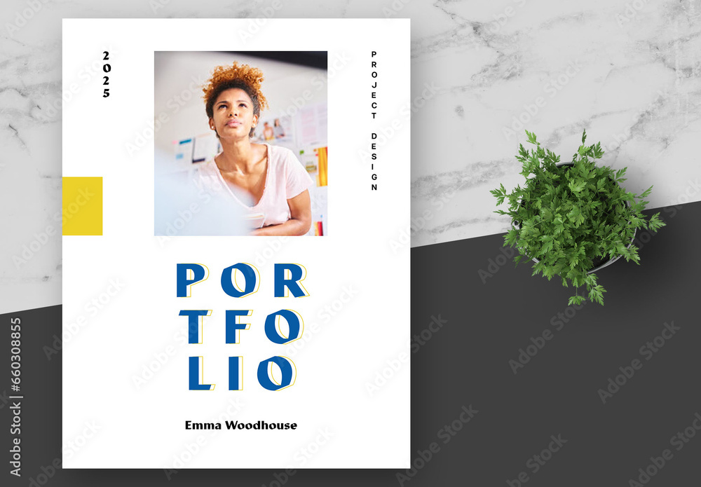 Blue and Yellow Minimalist Portfolio Stock Template | Adobe Stock