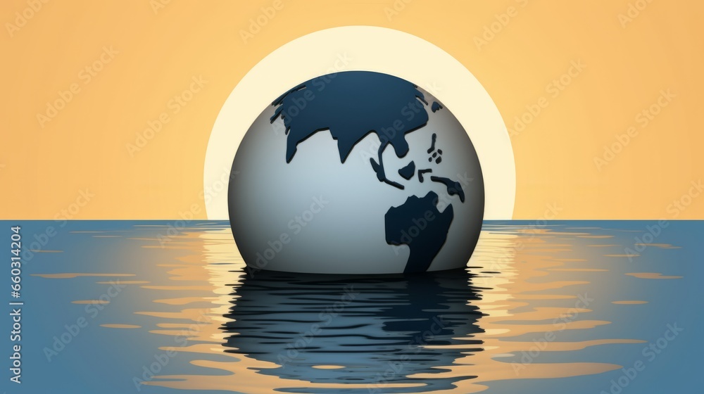 Melted Earth: A drowning globe symbolizing global warming with rising ...