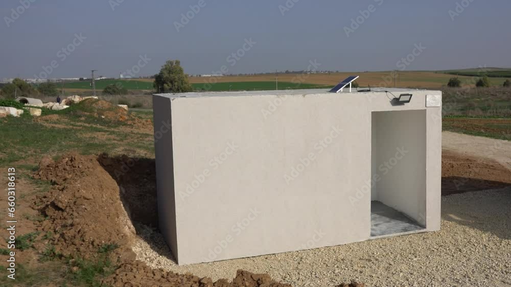 Video of the installation of a concrete bomb shelter to protect against ...