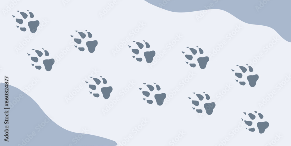 Wolf paws on snow . Winter animal paw prints, vector wolf footprints in ...