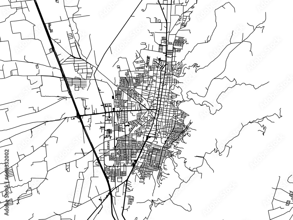 Vector road map of the city of Ciudad Guzman in Mexico with black roads ...