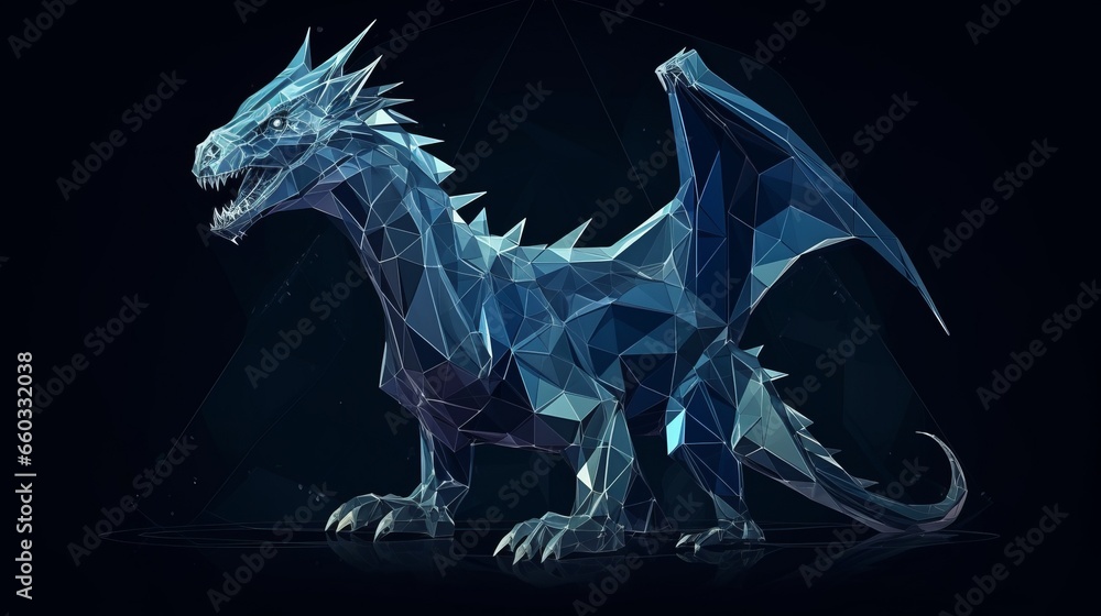 Futuristic dragon symbol of the new year 2024 linear polygonal made of ...