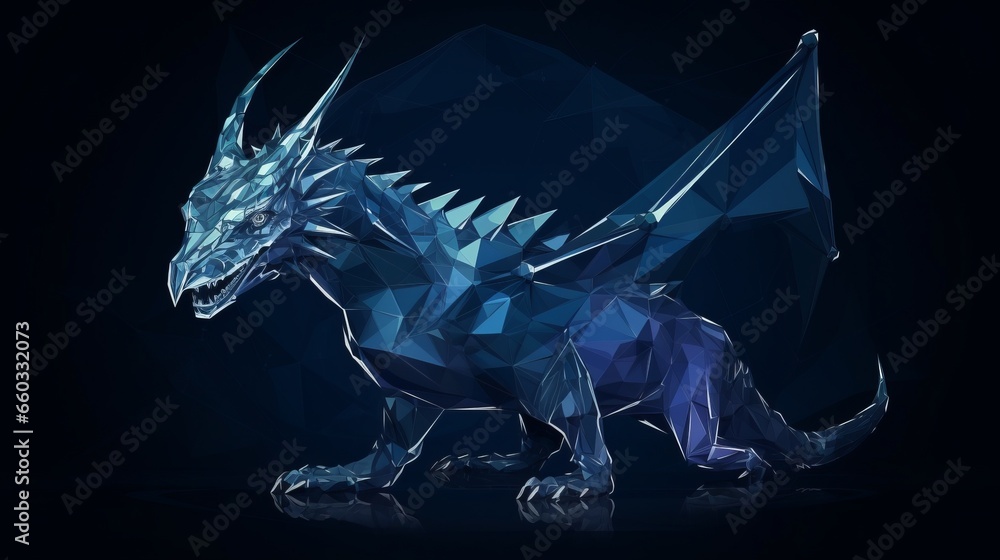 Futuristic dragon symbol of the new year 2024 linear polygonal made of ...