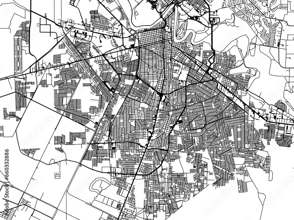 Vector road map of the city of Heroica Matamoros in Mexico with black ...