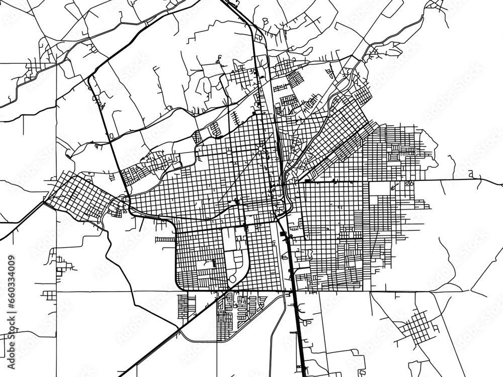Vector road map of the city of Navojoa in Mexico with black roads on a ...