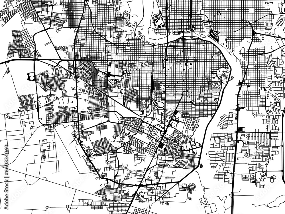 Vector road map of the city of Nuevo Laredo in Mexico with black roads ...