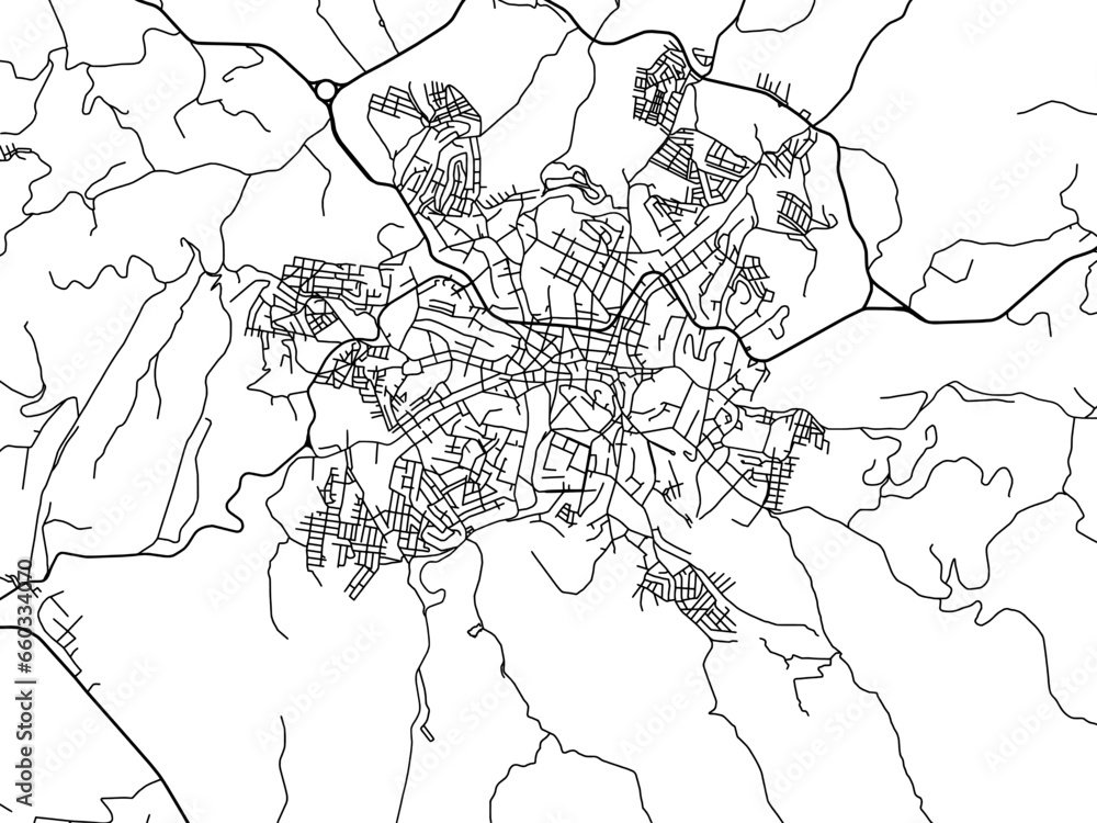 Vector road map of the city of Papantla de Olarte in Mexico with black roads on a white ...