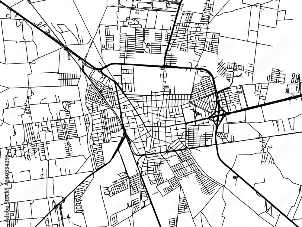 Vector road map of the city of Silao in Mexico with black roads on a ...